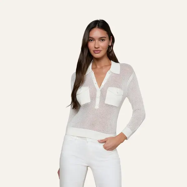 L'Agence Carine Pointelle Knit Top - Ivory