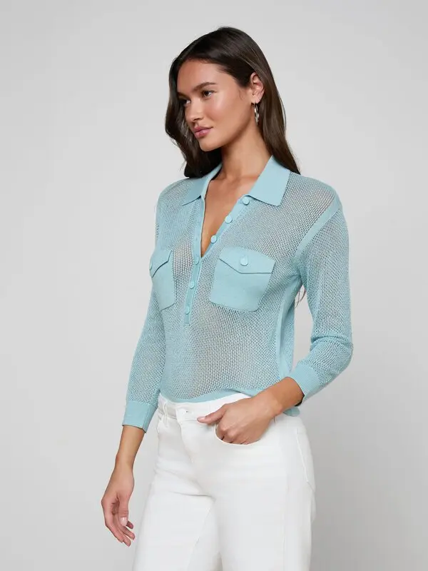 L'Agence Carine Pointelle Knit Top - Light Blue