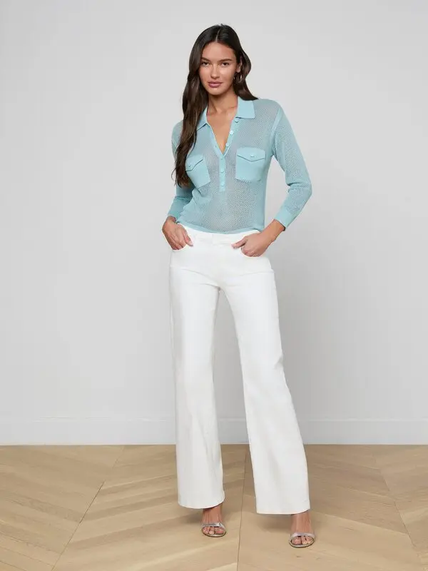 L'Agence Carine Pointelle Knit Top - Light Blue