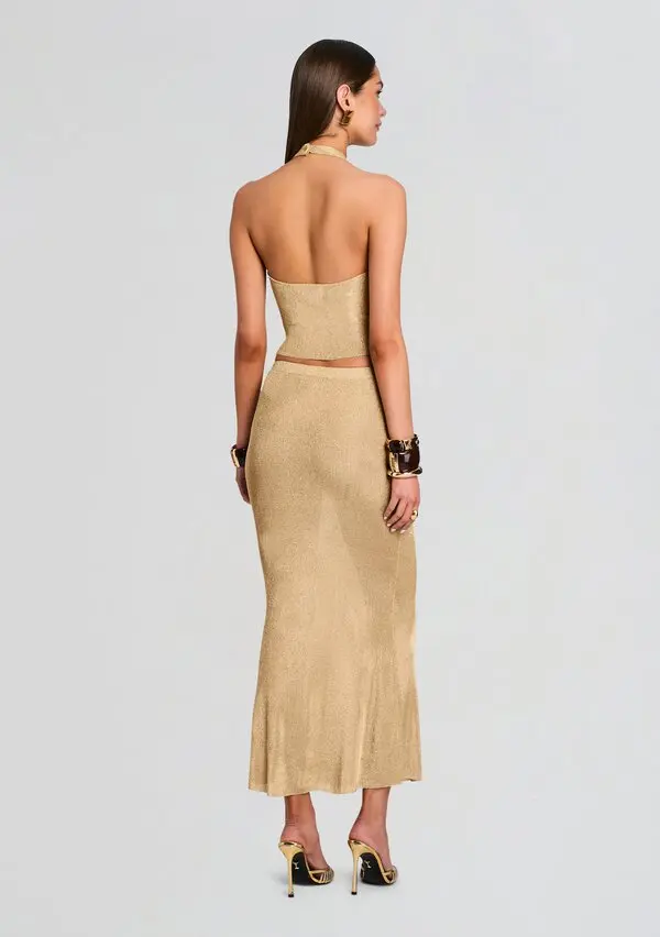 SEROYA Metallic Knit Halter Top - Gold