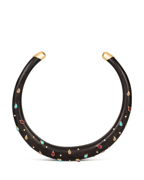 SILVIA FURMANOVICH 18k Yellow Kashmir Ruby, Turquoise, & Diamond Wood Choker - Gold