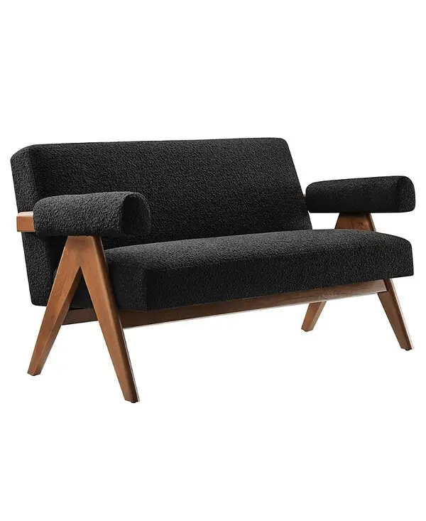 MODWAY Lyra Boucle Fabric Loveseat - Black