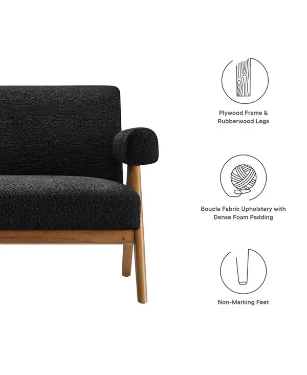 MODWAY Lyra Boucle Fabric Loveseat - Black