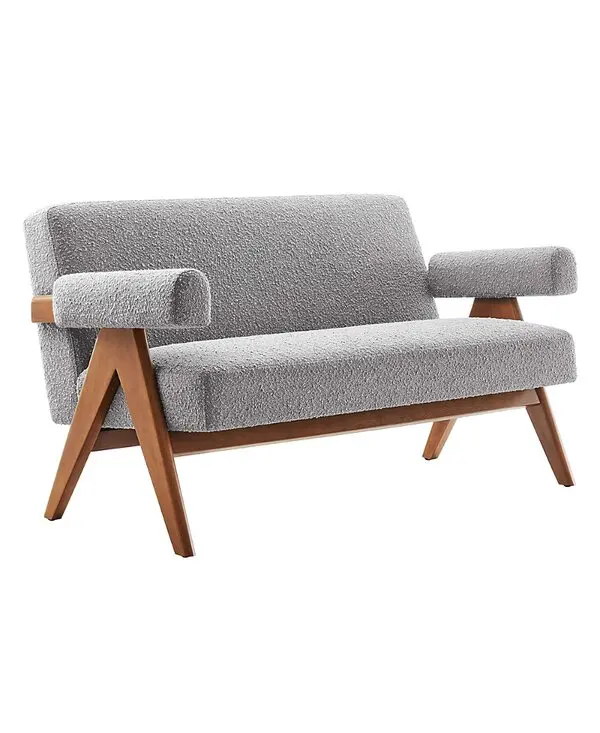 MODWAY Lyra Boucle Fabric Loveseat - Light Gray