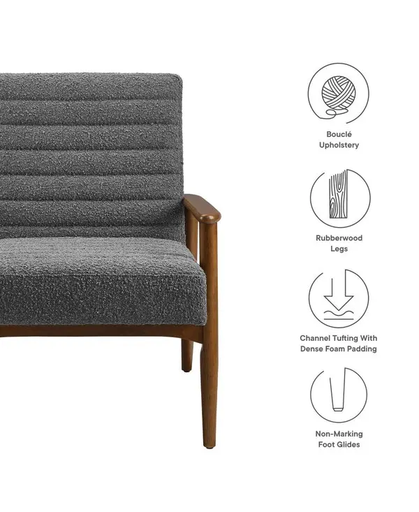 MODWAY Jensen Boucle Fabric Accent Chair - Walnut Charcoal
