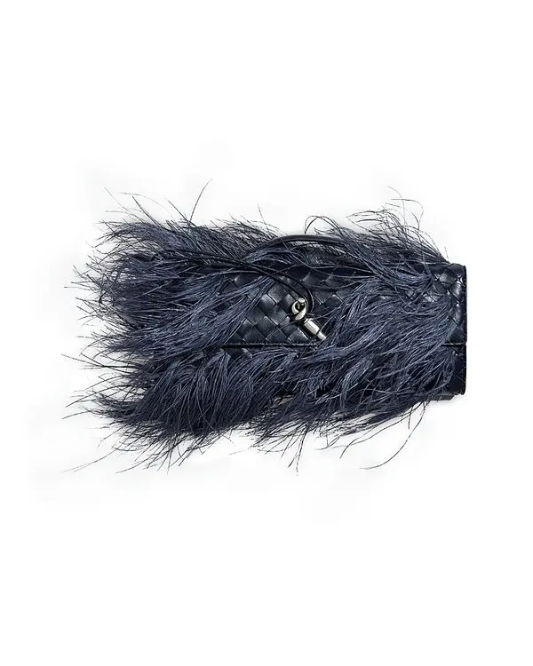 Bottega Veneta Andiamo Intrecciato Ostrich Feather Clutch - Midnight/muse Brass