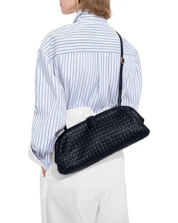 Bottega Veneta Lauren 1979 Intrecciato Leather Clutch - Midnight/muse Brass