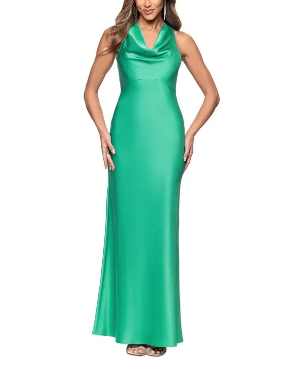 Aqua Satin Cowlneck Dress - Emerald