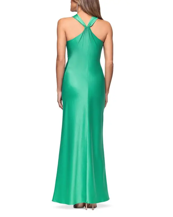 Aqua Satin Cowlneck Dress - Emerald