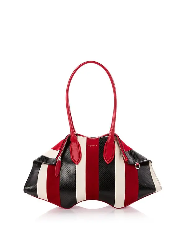 Alexander McQueen Intarsia Stripe Leather Handbag - Black/multi