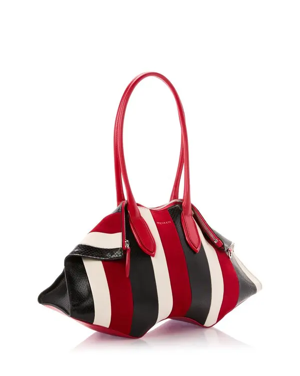 Alexander McQueen Intarsia Stripe Leather Handbag - Black/multi