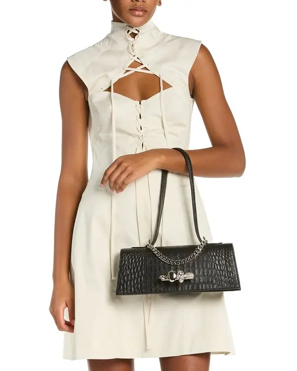 Alexander McQueen Leather Handbag With Croc Embossed Detail