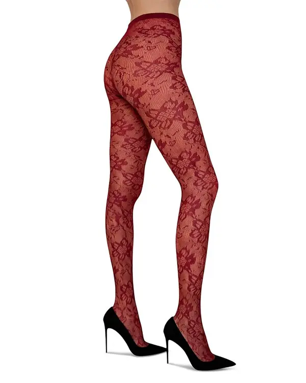 HIGH HEEL JUNGLE Lola Lace Tights - Wine Red