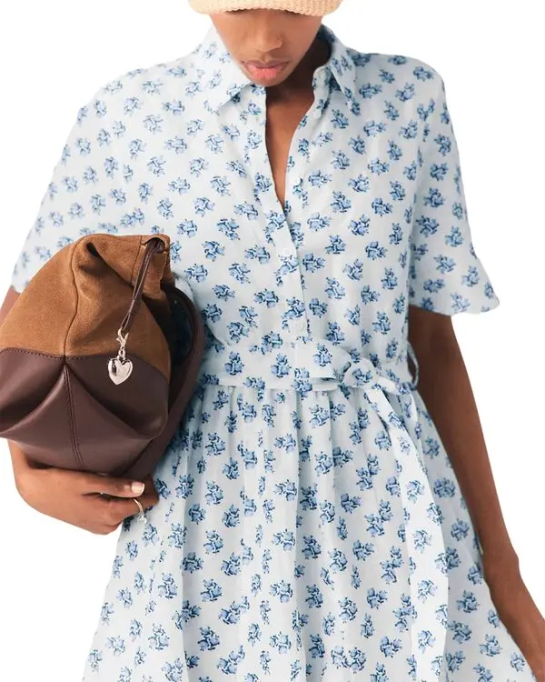 Maje Short Sleeve Printed Linen-blend Shirt Dress - Blue Small