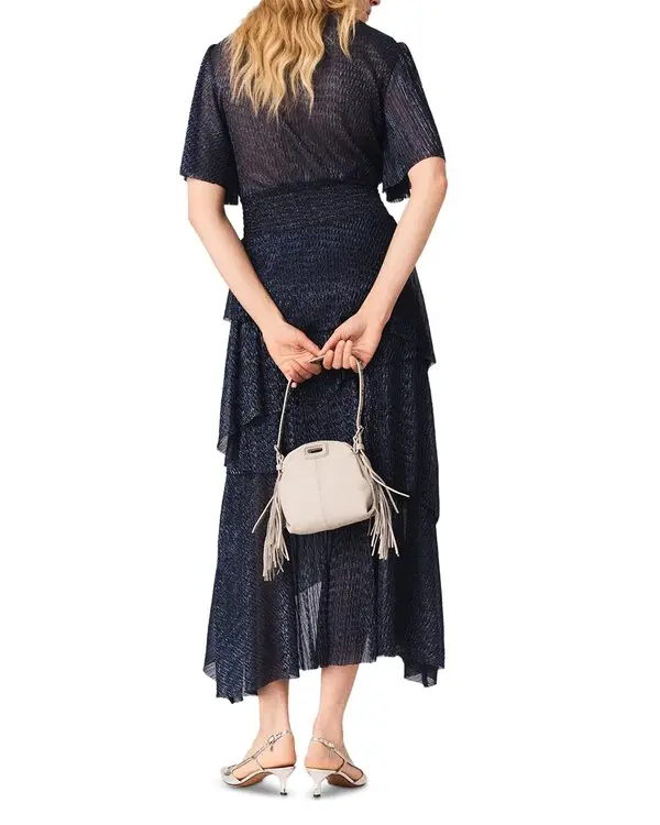 Maje Ruffiba Metallic Ruffled Midi Dress