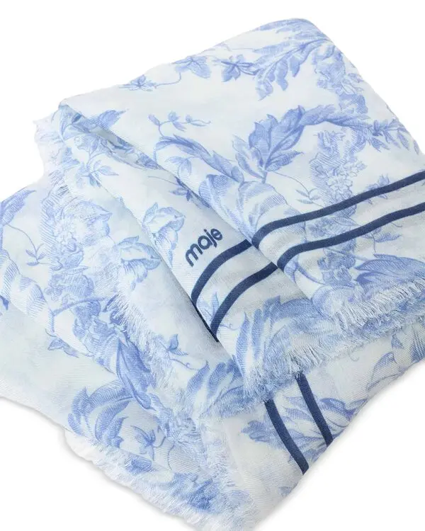 Maje Floral Print Wool Blend Shawl - White/blue