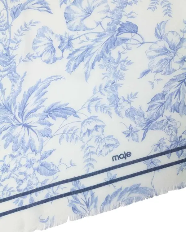 Maje Floral Print Wool Blend Shawl - White/blue