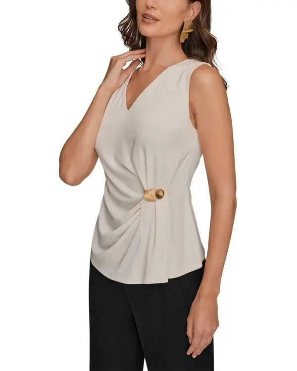 Donna Karan New York Sleeveless V-neck Top - Cream