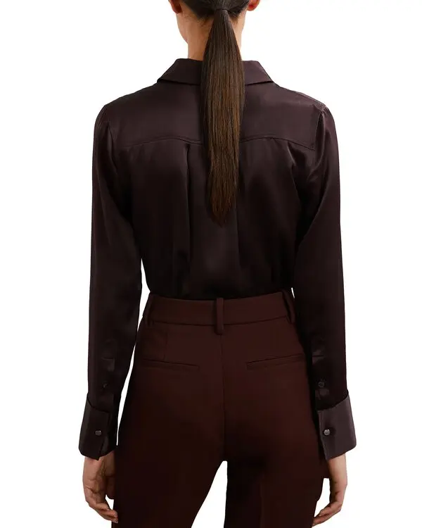 REISS Ameira Silk Satin Shirt - Burgundy