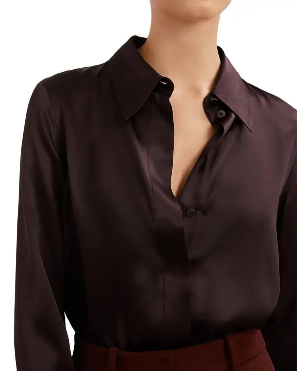 REISS Ameira Silk Satin Shirt - Burgundy
