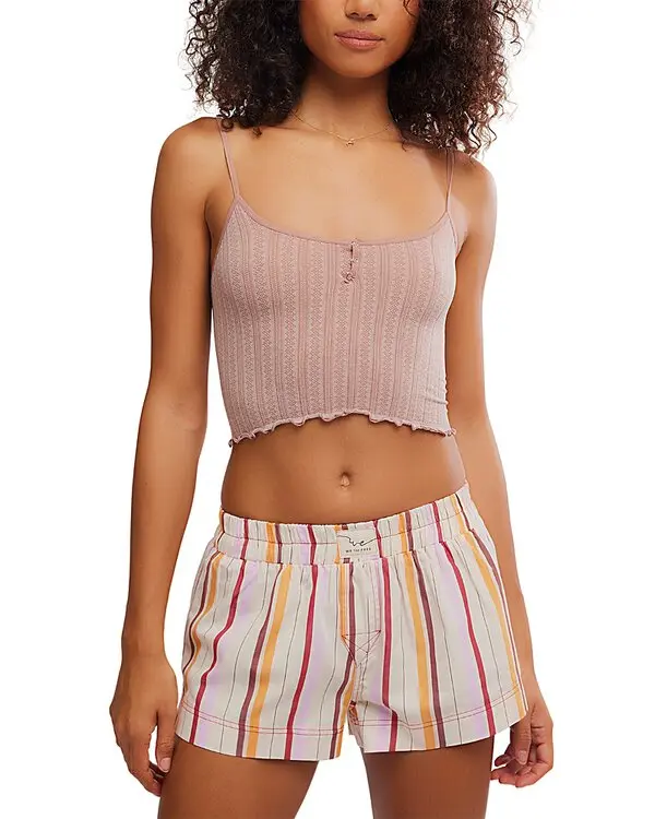 Free People Henley Crop Top With Button Detail - Elderberry Tea
