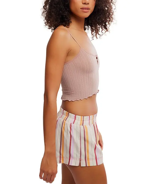 Free People Henley Crop Top With Button Detail - Elderberry Tea