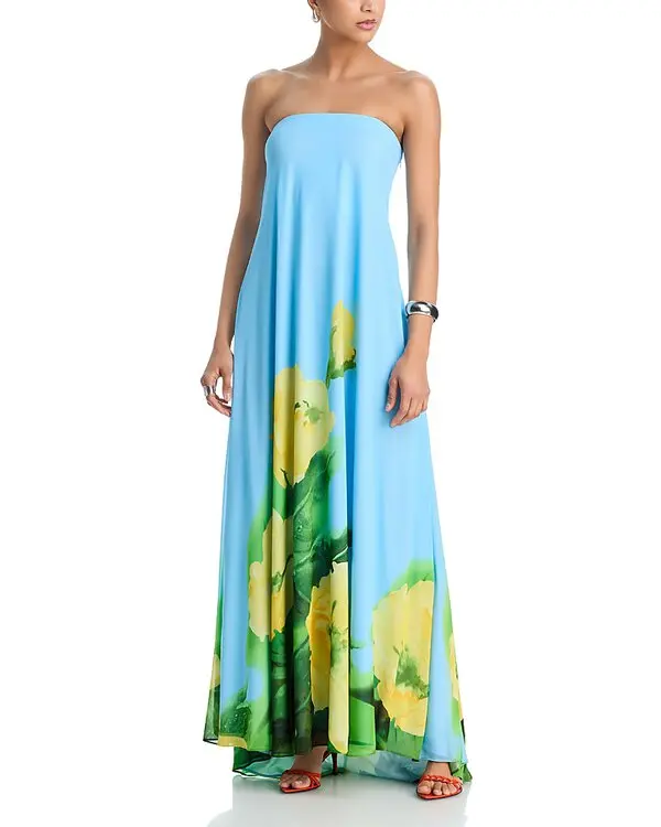 Aqua Strapless Maxi Dress - Blue/yellow