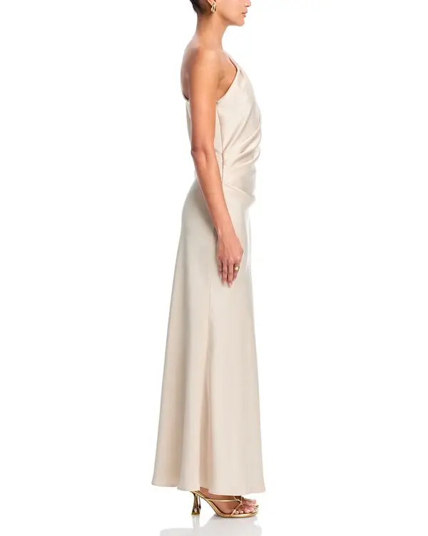 Aqua One Shoulder Charmeuse Dress - Champagne