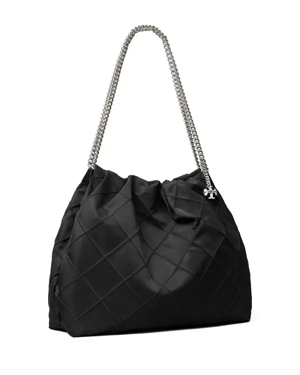 Tory Burch Fleming Nylon Hobo Bag - Black