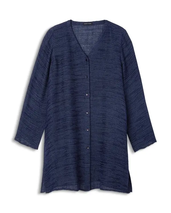 Eileen Fisher Linen Gauze V Neck Long Top