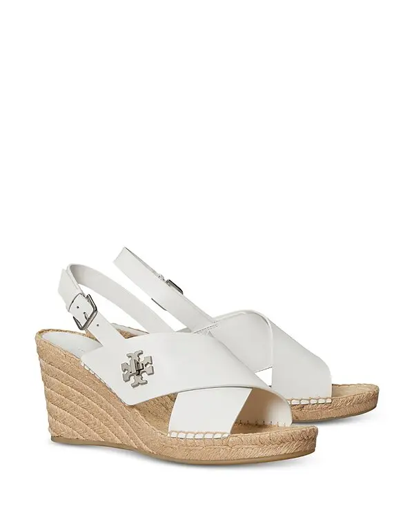 Tory Burch Turnlock Espadrille Wedge Sandals - Bianco Laredo