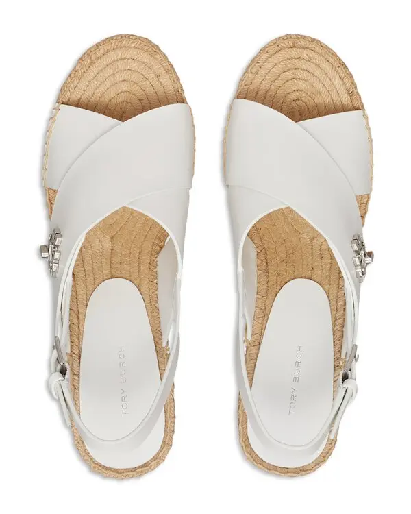 Tory Burch Turnlock Espadrille Wedge Sandals - Bianco Laredo