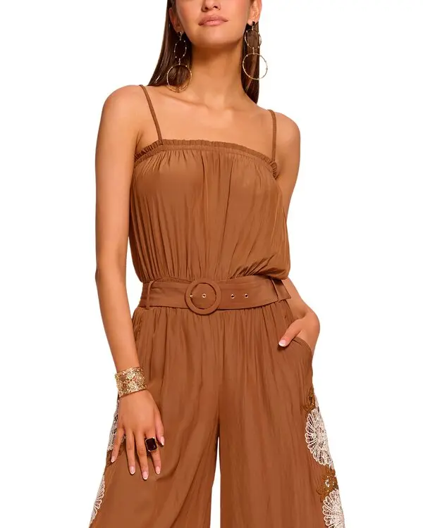 Ramy Brook Strappy Wide Leg Jumpsuit With Belt And Embellished Details