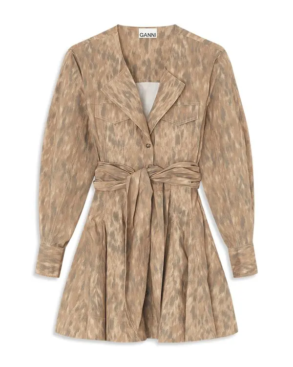 GANNI Printed Shirt Dress - Burro