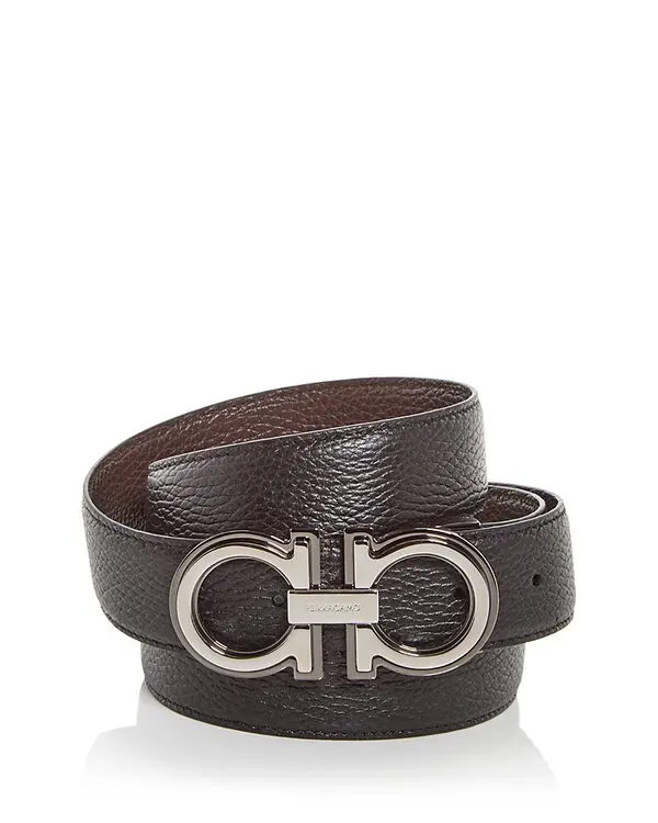 FERRAGAMO Double Gancini Reversible Leather Belt - Nero