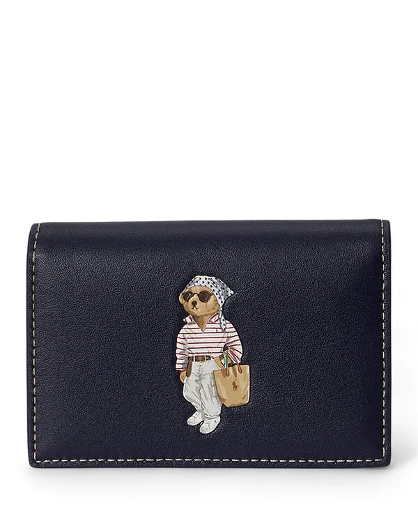 Polo Ralph Lauren Polo Bear Leather Flapped Card Case - Navy