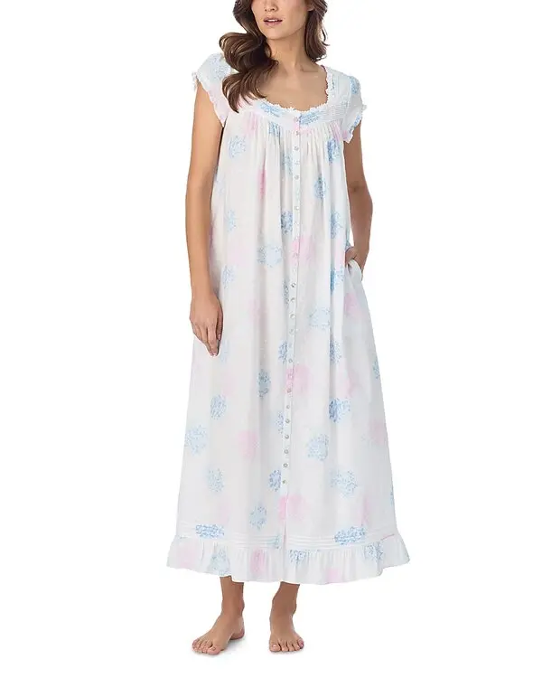 Eileen West Button Front Robe - White/floral