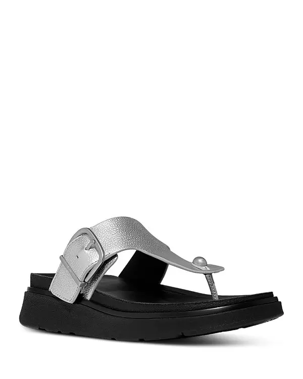 Fitflop Metallic Leather Thong Sandals - Silver