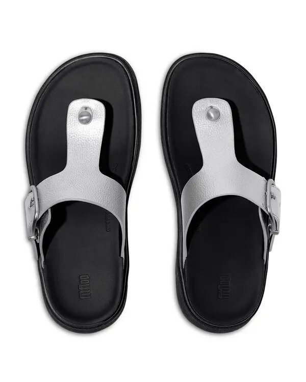 Fitflop Metallic Leather Thong Sandals - Silver