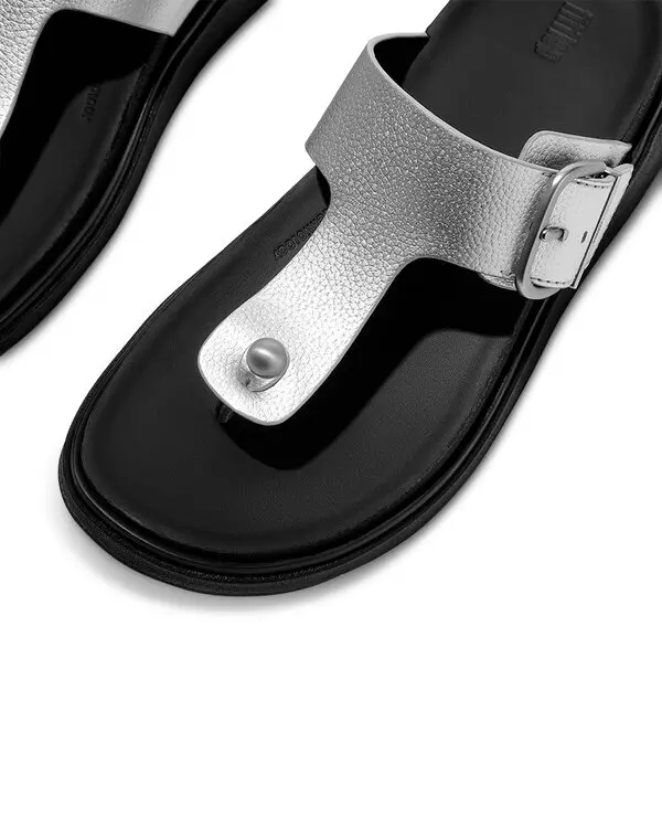 Fitflop Metallic Leather Thong Sandals - Silver