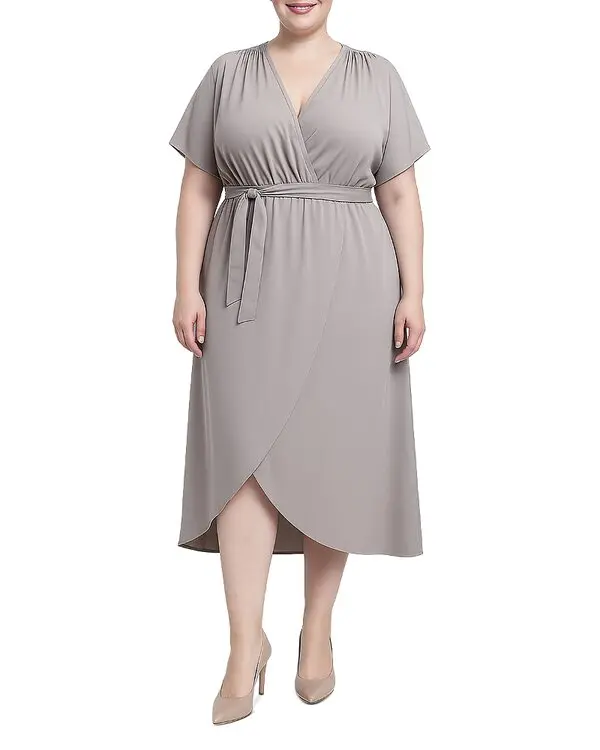 STANDARDS & PRACTICES Flowy Tie Front Midi Flutter Sleeve Dress - Grey