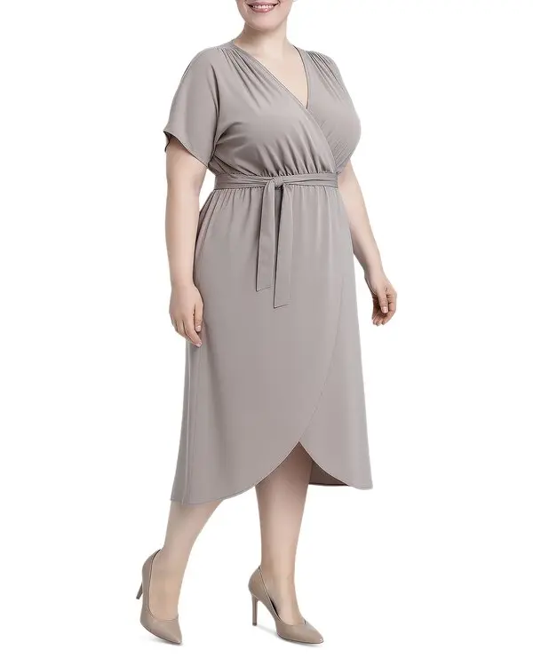 STANDARDS & PRACTICES Flowy Tie Front Midi Flutter Sleeve Dress - Grey