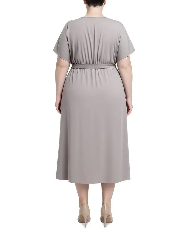 STANDARDS & PRACTICES Flowy Tie Front Midi Flutter Sleeve Dress - Grey