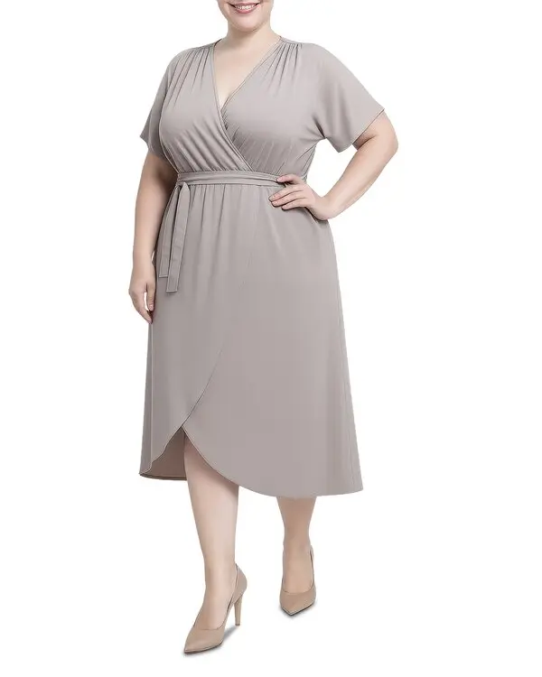 STANDARDS & PRACTICES Flowy Tie Front Midi Flutter Sleeve Dress - Grey