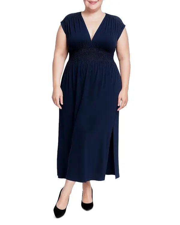 STANDARDS & PRACTICES Deep V-neck Side Slit Maxi Dress - Navy