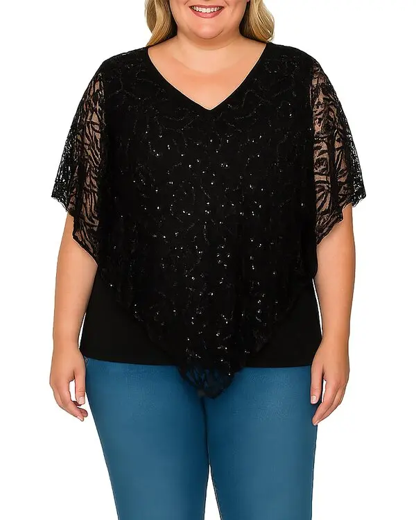 STANDARDS & PRACTICES Embroidered Sequinned Lace Poncho Top