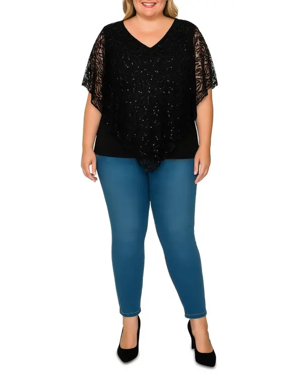STANDARDS & PRACTICES Embroidered Sequinned Lace Poncho Top