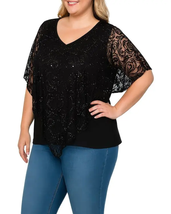 STANDARDS & PRACTICES Embroidered Sequinned Lace Poncho Top