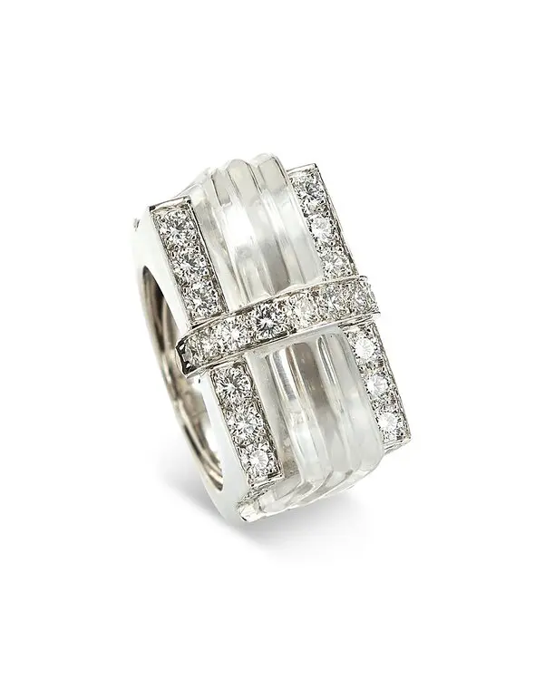 David Webb Platinum And 18k Gold Diamond Tuxedo Ring - White