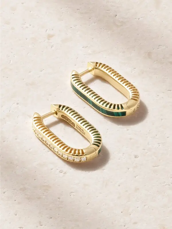 L'ATELIER NAWBAR Lock Ray 18-karat Malachite And Diamond Earrings - Gold